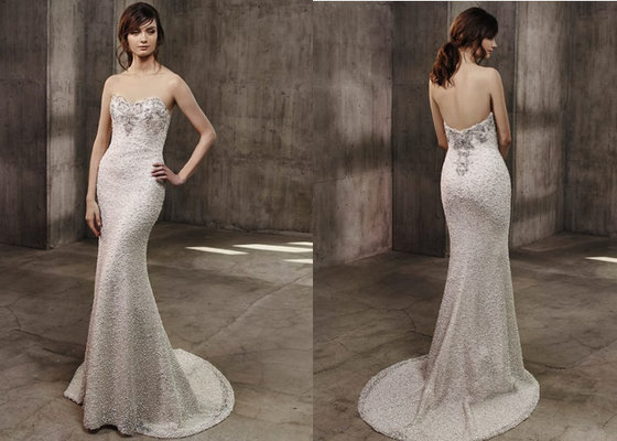 Charmeuse Ivory Sheath Wedding Dress / Sleeveless Mermaid Beautiful Wedding Gowns