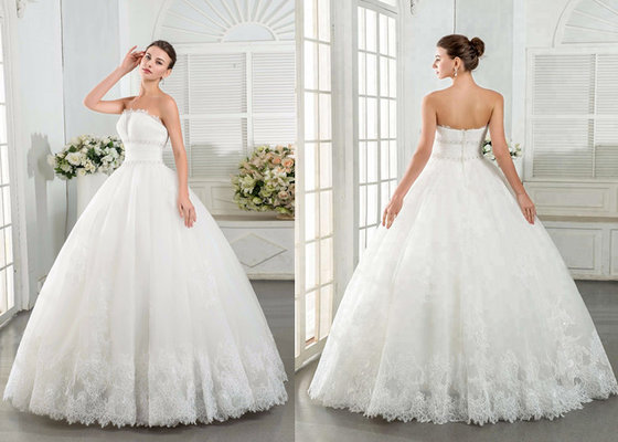 Summer Sleeveless Ladies Wedding Dresses Floor Length Beaded Technics