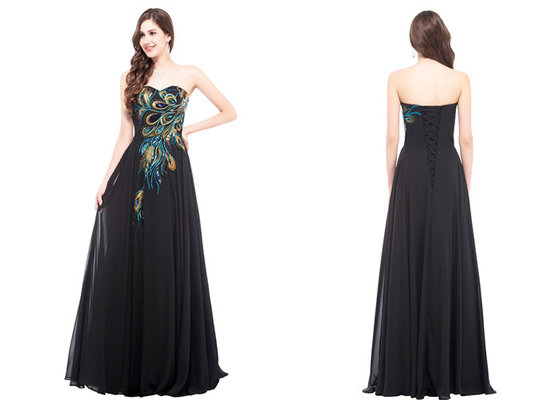 Fashionable Black Lace Wedding Dress , Western Long Bridal Wedding Gowns