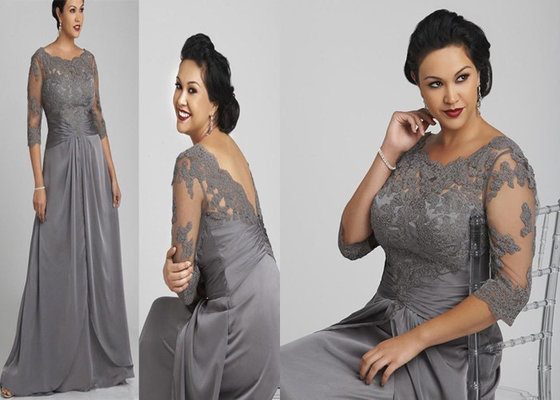 Luxury Gray Bride's Mom Dresses Off Shoulder Cocktail Party Customized Size
