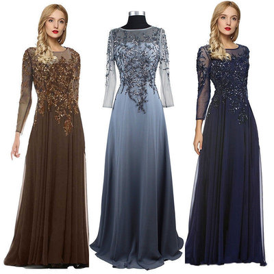 Beads Sequins Bride's Mom Dresses A Line 3/4 Long Sleeves Custom Size