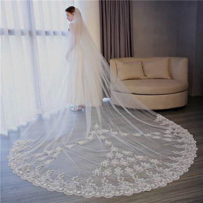 Two Layers Comb White Wedding Veil ,  France Cathedral Length Wedding Veils