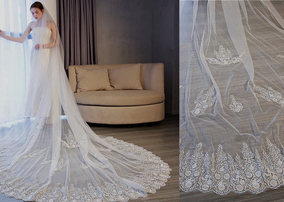 Two Layers Comb White Wedding Veil ,  France Cathedral Length Wedding Veils