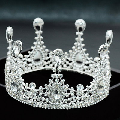 King Crowns Adult Queen Birthday Prom Queen Costume Full Round Metal Crystal Crown