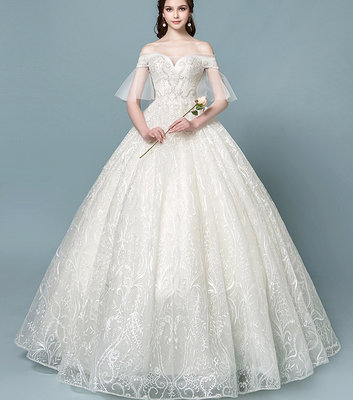 Lace Champagne Shoulder Princess Ball Gown Wedding Dresses For Wedding Bride