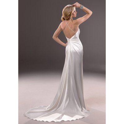 Spaghetti Strap V Neck Fit And Flare Wedding Gown Beaded Pleated Train Bridal Dresses