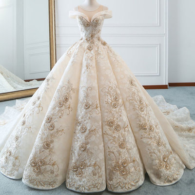 Princess Dreams Simple Bride Wedding Dresses Luxury Long Court Tail