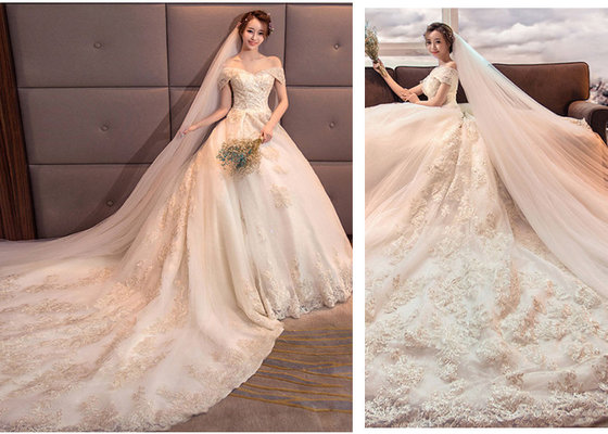 White Ivory Wedding Dresses Bridal Ball Gowns Off Shoulder Elegant Princess 2019