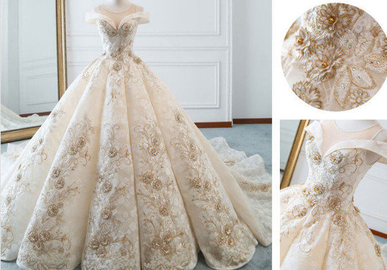 new champagne tassels tail customizable palace retro wedding dress