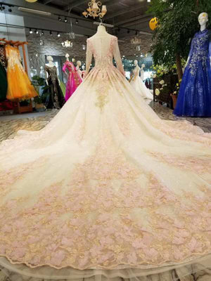 Princess Wind Tail Simple Long Sleeve Perspective Neck Decorative Wedding Garment