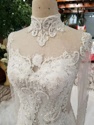 High-end Wedding Dress Perspective from European and American High-collar Fishtail Sexy Belt with Tail and Long Sleeve