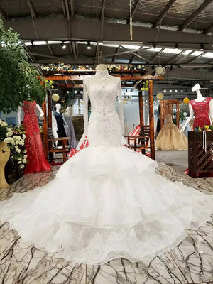 High-end Wedding Dress Perspective from European and American High-collar Fishtail Sexy Belt with Tail and Long Sleeve