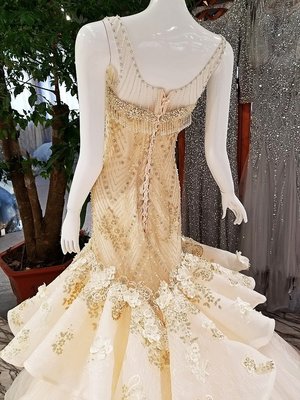 100% Real Photos Custom Made Luxurious Long Train Lace Wedding Dress
