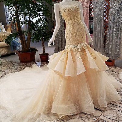 100% Real Photos Custom Made Luxurious Long Train Lace Wedding Dress