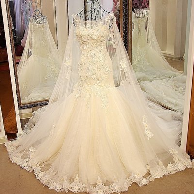 Mermaid Court Train Lace Appliques Wedding Dress
