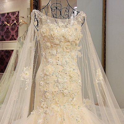 Mermaid Court Train Lace Appliques Wedding Dress