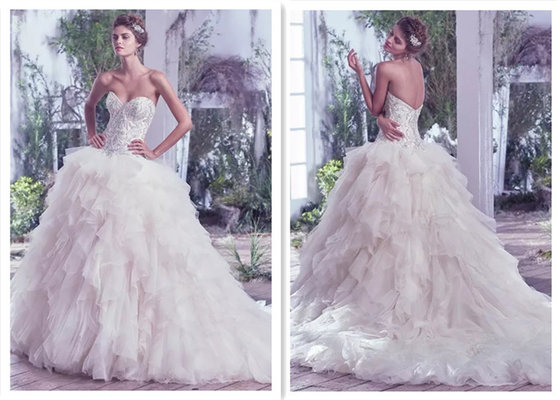 Tiered Ruffle White Lace Ball Gown / Real Made Plus Size Wedding Dresses