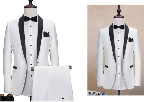 Blazer Men White Wedding Suit / Modern Stylish Wedding Suits 70% Polyester