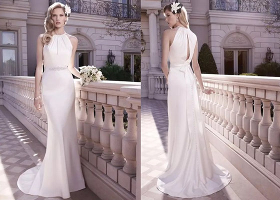 Fashionable Satin Sheath Column Wedding Dress For Slim Bride And Woman