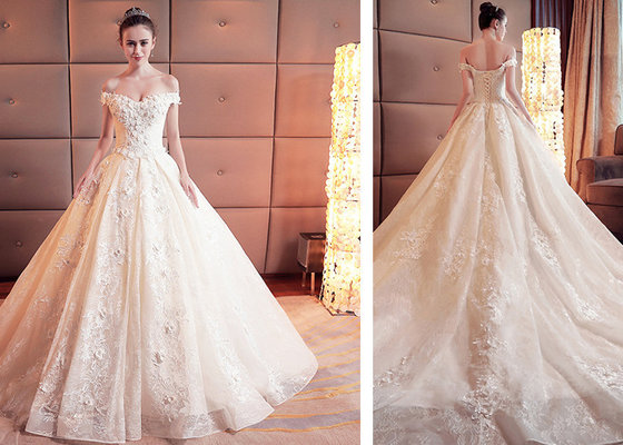 Breathable Princess Dream Ball Gown Style Wedding Dresses With Long Trains
