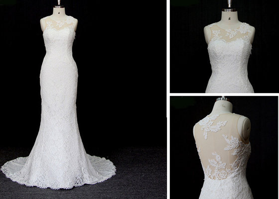 Sheath Column Fit And Flare Wedding Gown Prom Ball Gown Dresses In White Color