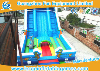 Blue Marine Theme Commercial Inflatable Slide / Giant Inflatable Dry Slide