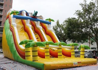 Giant Commercial Dinosaur Inflatable Water / Dry Slide Bouncer With Slide