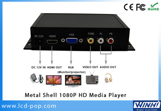 Auto Play HDMI VGA CVBS Full HD Media Player  Remote Control