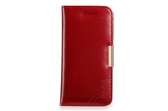 Red IPhone 7 Plus Genuine Leather Phone Cases 19 X 11 X 2cm With Card Holders
