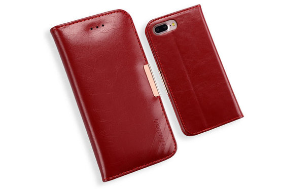 iPhone 7 Red Leather Phone Cases Durable with Magnet / Card Pocket / Stand