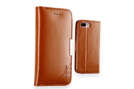 Fashion IPhone 7 Leather Phone Cases Brown Shock Resistence With Card Slot
