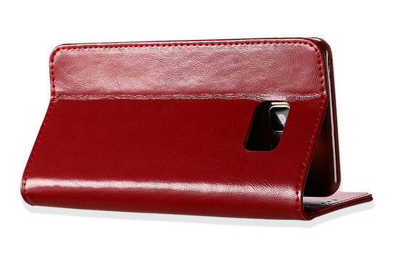 Red Galaxy S8 Plus Leather Wallet Case Smooth With Card Pockets / Magnet