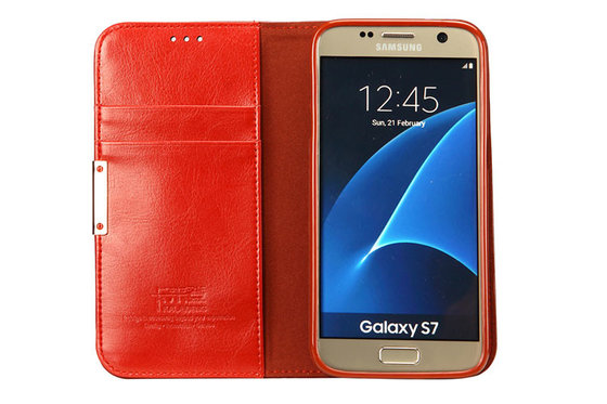 Bumpe Leather Cell Phone Cases , Red Samsung Galaxy S7 Phone Cases With Card Holder