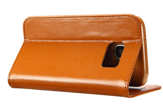 Brown Galaxy S7 Leather Phone Cases Scratch Proof With Magnet / Card Pocket
