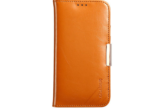 Luxury Leather Phone Cases Galaxy S6 Brown With Magnet / Card Pocket