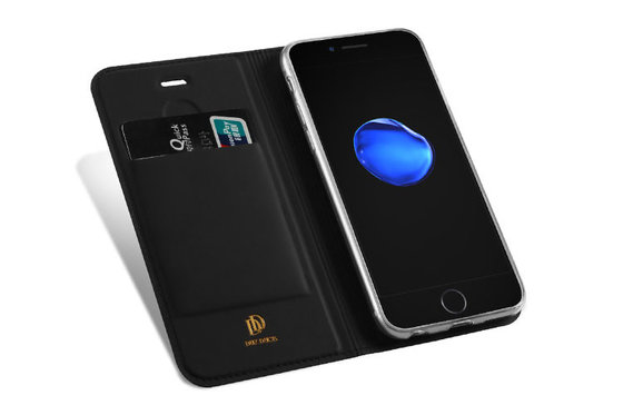 Black Iphone 6 Flip Cover Stand Magnet Card Slot With Lightning Cable