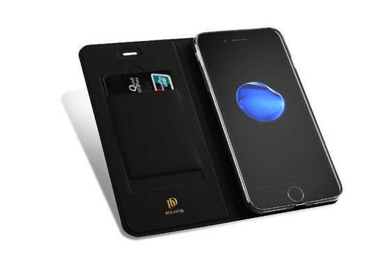 Magnetic Flip Phone Case Black Stand Lightning Cable Scratch Proof For IPhone 7
