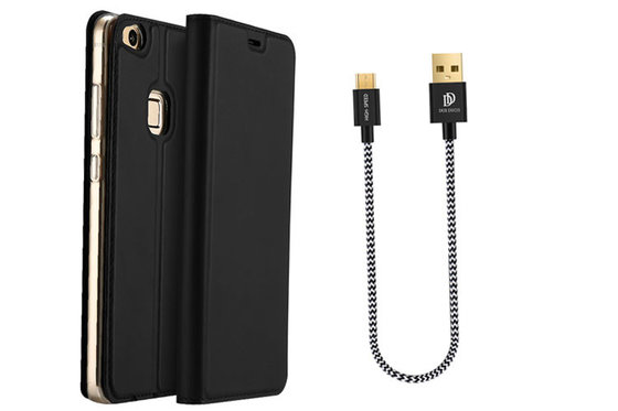 Fashionable Black Huawei P10 Flip Cover , Huawei P10 Lite Case With Type C Cable
