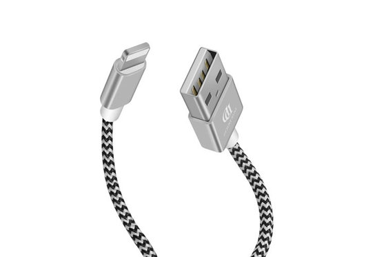 2 Packs iPhone Lightning Cable Premium Braided Nylon Fast Charge Silver Color