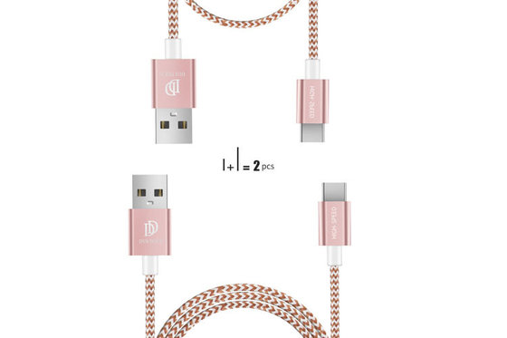 Pink Quick Charge Type C Cable 2.1A Fast Sync 480Mbps Nylon Braided 3.28ft 0.66ft