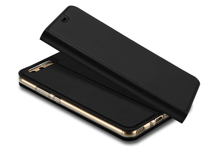 Smooth Flip Phone Case Black Card Slot Stand Magnetic Huawei P10 Leather Case