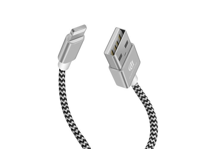 2 Packs iPhone Lightning Cable Premium Braided Nylon Fast Charge Silver Color
