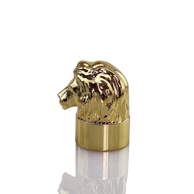 Gold Decorative Zinc Alloy Lion Head Perfume Bottle Cap For Cologne Package supplier