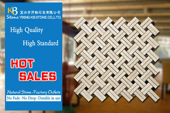 Wall / Floor Basketweave Marble Mosaic Tile Yellow  Mines / Quarries
