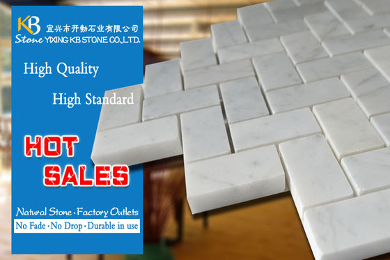 Floor Marble Mosaic Tile Sheets Carrara White Basketweave Thickness 10mm