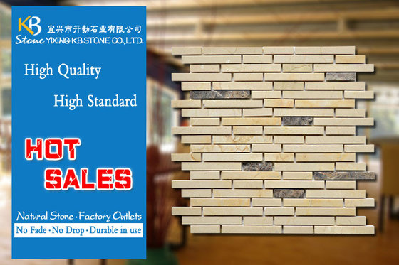 Mixed Strip Mosaic Polished Cream Marble Tiles For  Kitchen / Bathroom