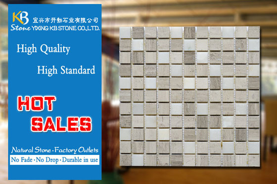 White Mixed Wooden Grey Marble Mosaic Tile Square Shape 10mm Thickness