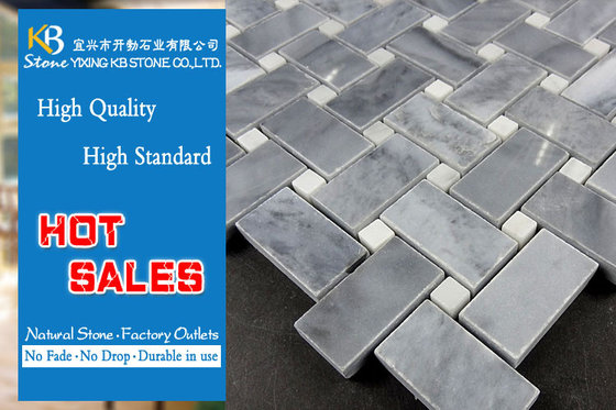 Basketweave Calacatta Marble Mosaic Tile White Dots 28 Pallets Per Container