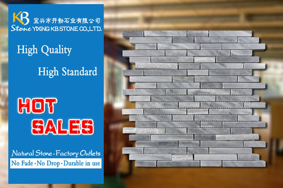 Carrara White Radom Strip Marble Mosaic Tiles 2/5 Inch Thickness
