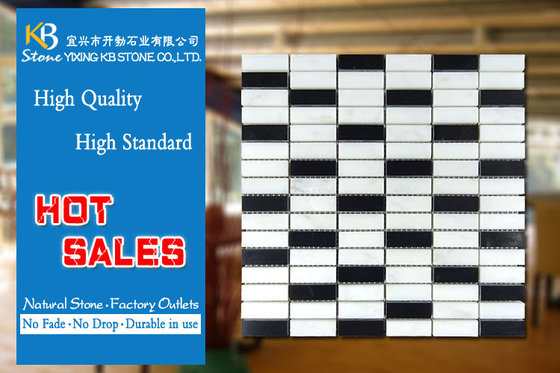 China White Home Marble Mosaic Tiles Top rated Long Square Pure Black